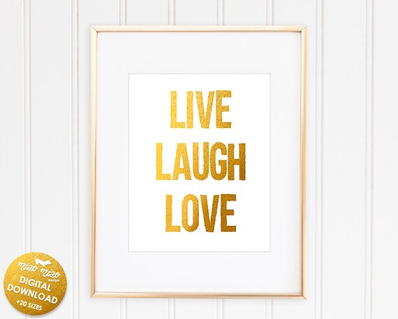 Live Laugh Love Print Faux Gold Foil Minimalist Art | Etsy