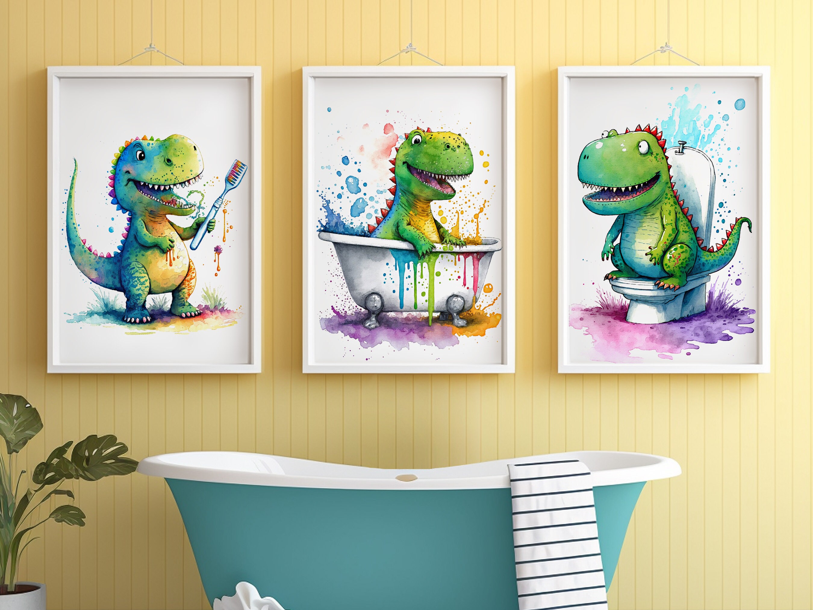 Dinosaur Wall Art Dinosaur Decor Bathroom Wall Art Digital - Etsy