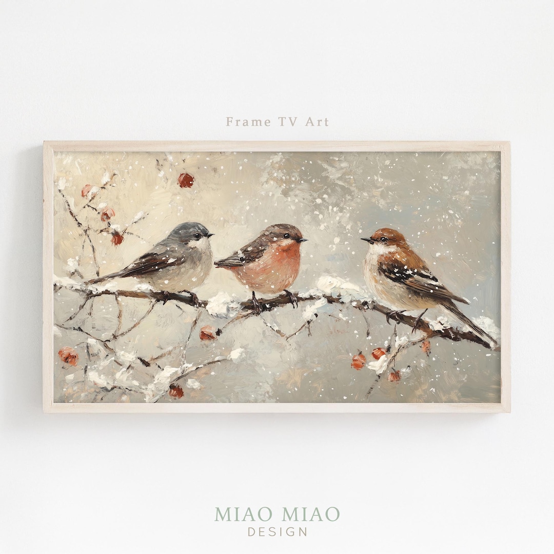 Winter Birds Frame TV Art, Snowy Bird Digital Screensaver, Christmas TV ...