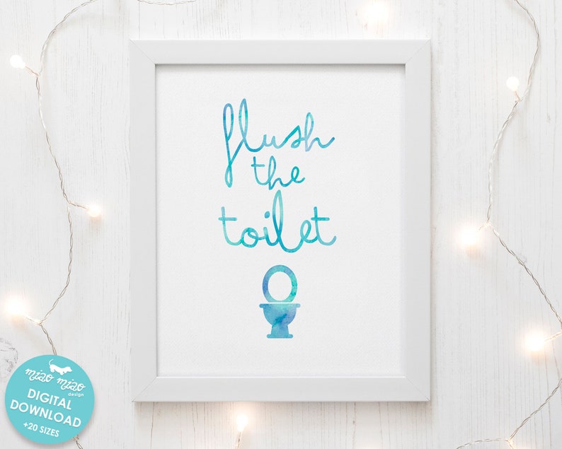 Flush the Toilet Bathroom Rules Prints Watercolor Bathroom | Etsy