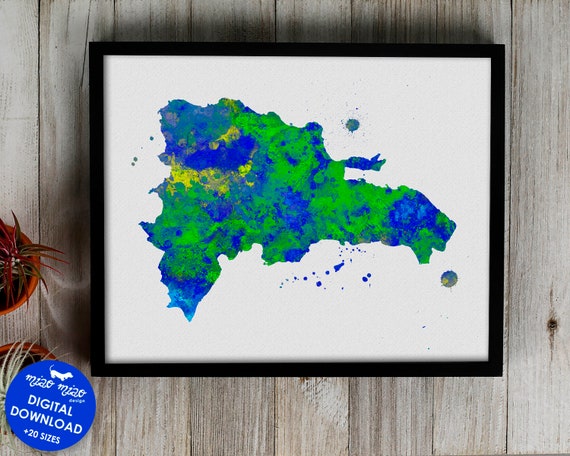Dominican Republic Map Print Watercolor Painting Printable | Etsy