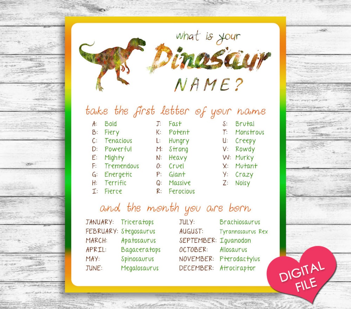 Dinosaur Name Game Dinosaur Party Party Printables Instant - Etsy