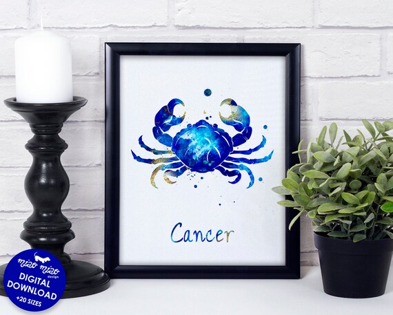 Cancer Zodiac Art Watercolor Painting Printable Wall Art | Etsy