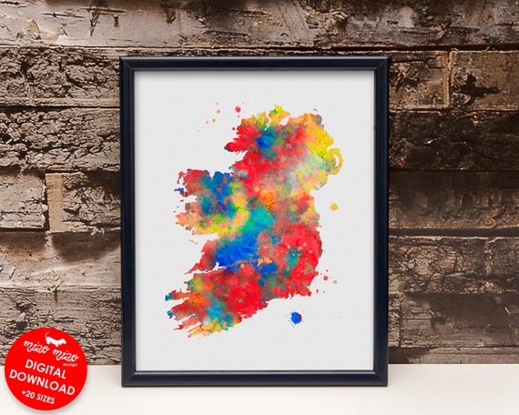 Ireland Watercolor Map Printable Art Digital Download Map | Etsy