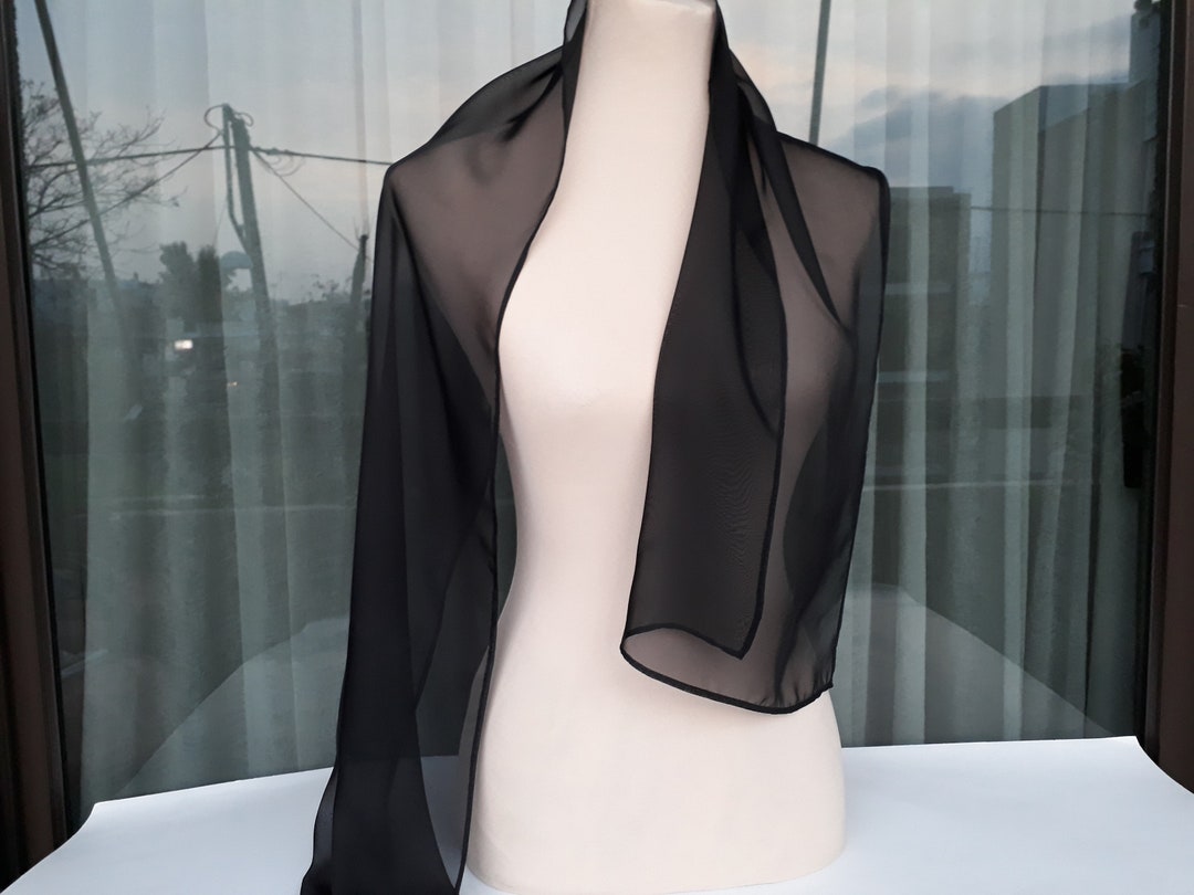 Silk Scarf Women, Black Silk Chiffon, Black Wrap Shawl, Silk Mousseline ...