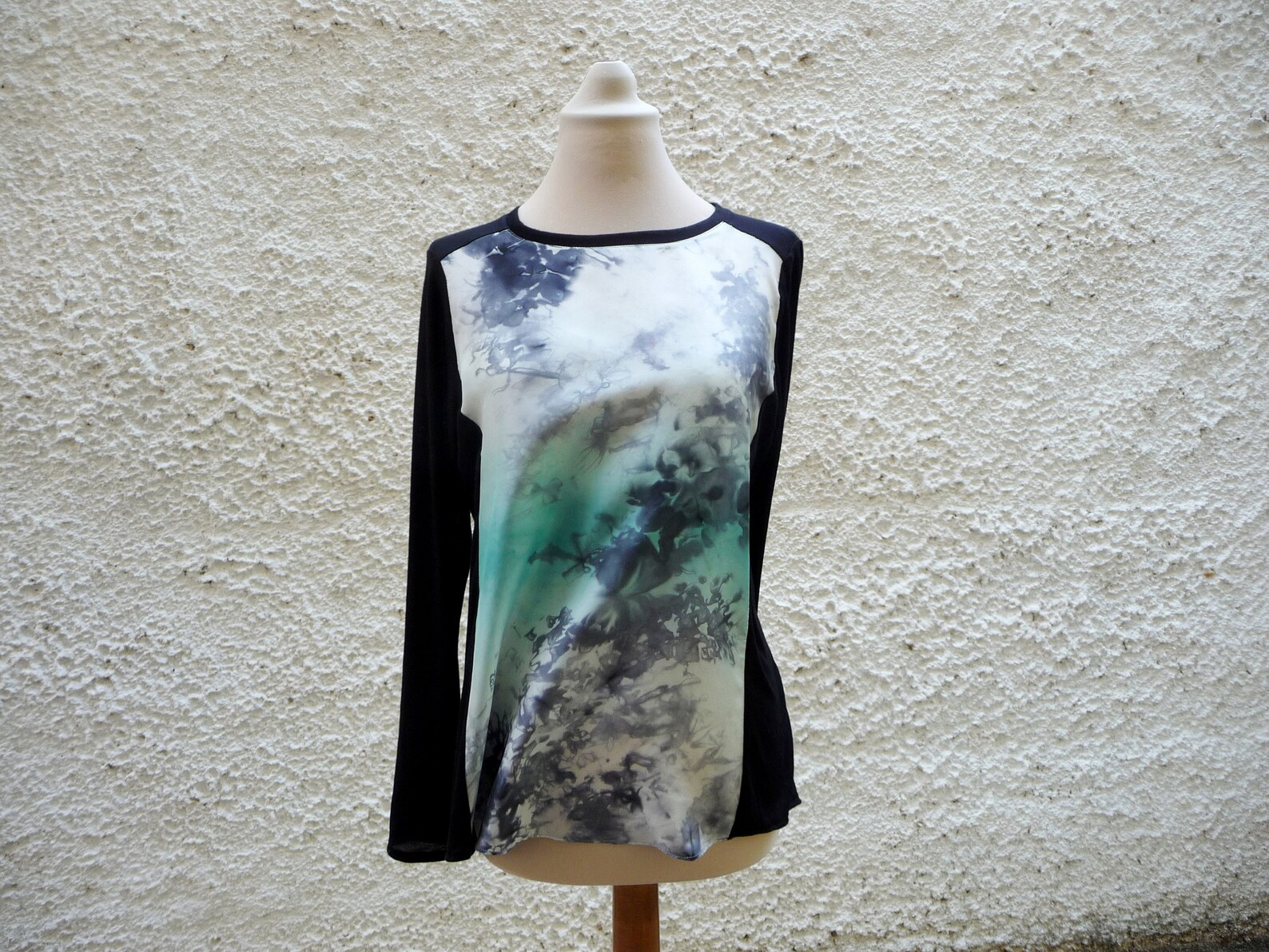 Hand Painted Silk Blouse, Abstract Floral Art Top, Fitted Long Sleeve ...