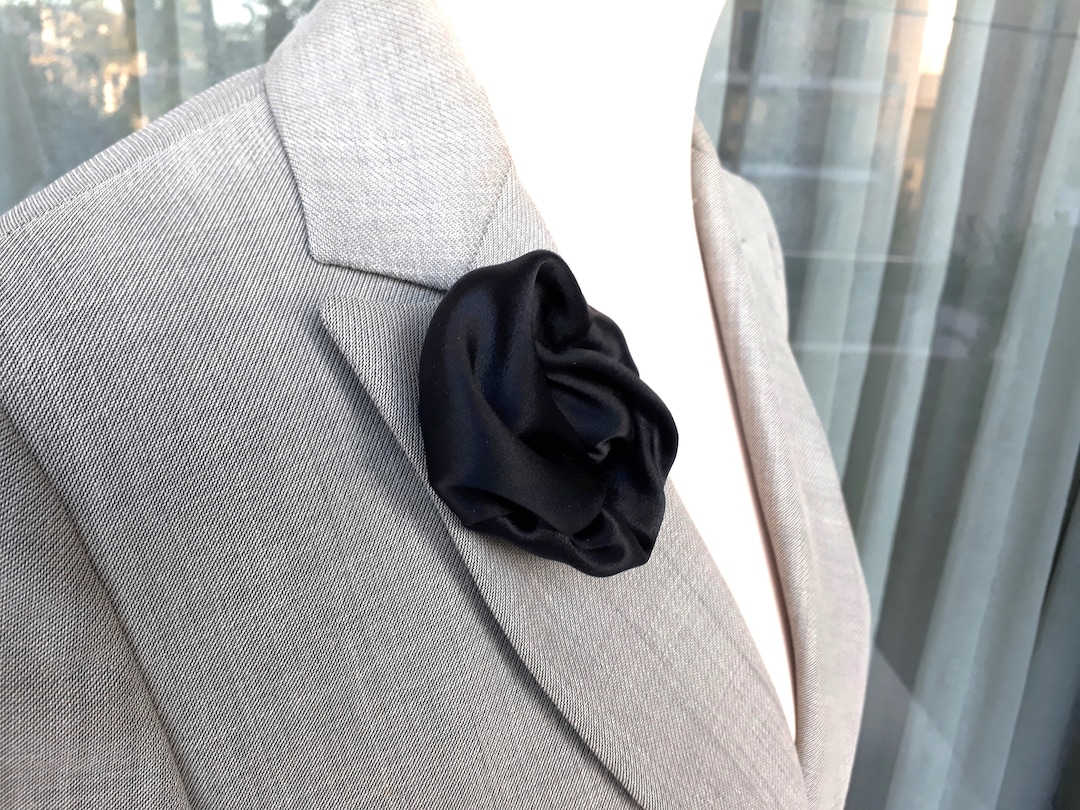 Fabric Flower Brooch, Silk Flower Pin in Black, Corsage Black Flower ...
