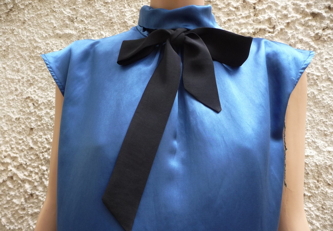 Foulard fin pour femme, Cravate en soie noire, Noeud de foulard en soie ...