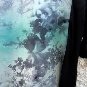 Hand Painted Silk Blouse, Abstract Floral Art Top, Fitted Long Sleeve ...
