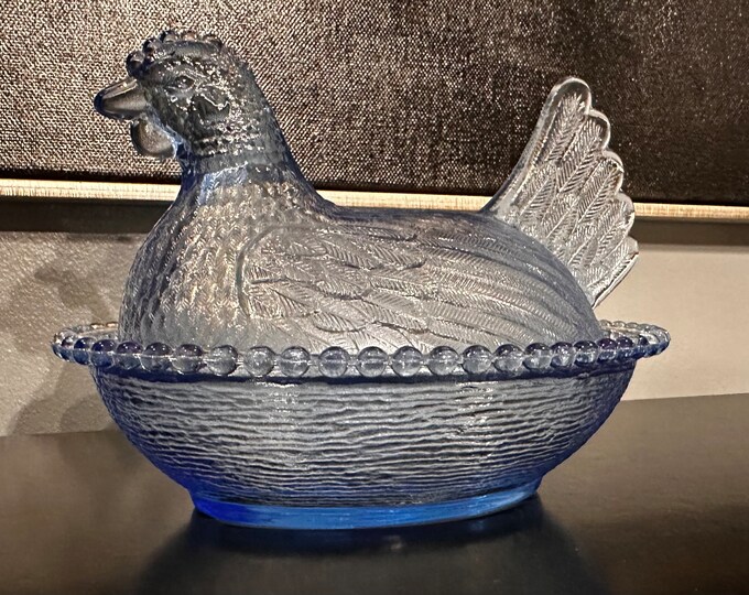 Vintage Cornflower Light Blue Glass Hen on Nest - Etsy