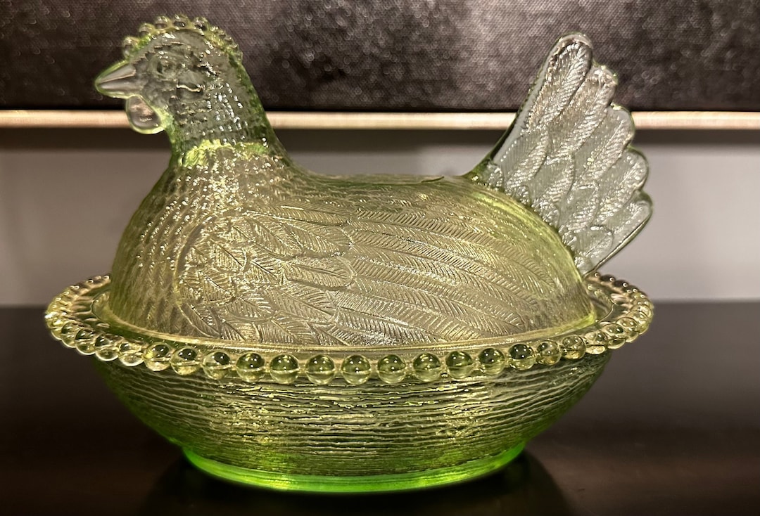 RARE Vintage Light Green Indiana Glass Hen on Nest GORGEOUS - Etsy