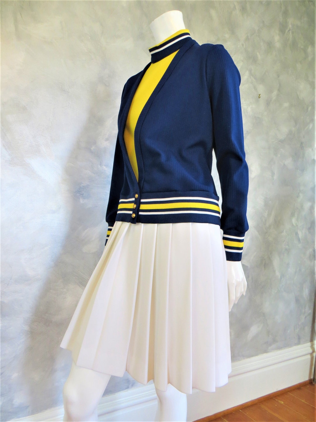 60s Knit Dress Mod Proper Preppy With Pleated Skirt and Removable ...
