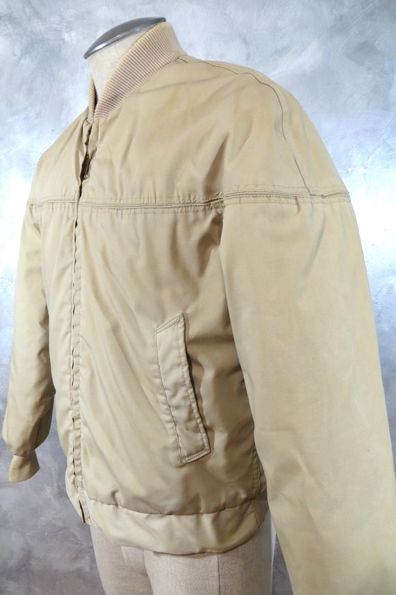 Men's Vintage Tan Quilted Jacket Heavy Duty Zipper Si… - Gem