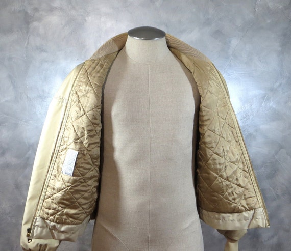 Men's Vintage Tan Quilted Jacket Heavy Duty Zipper Si… - Gem