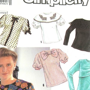 90's Shirt Sewing Pattern Big Collars Bows Lace Size 10-18 Simplicity ...