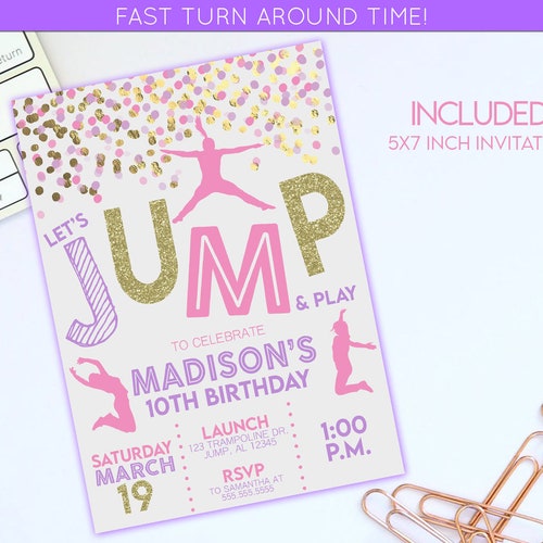 Trampoline Park Birthday Invitation Jump Party Invitation Jump - Etsy