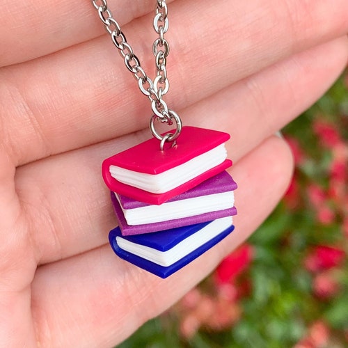 Subtle Bisexual Pride Flag Necklace Stacked Books Bi Books - Etsy