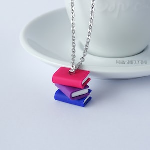 Subtle Bisexual Pride Flag Necklace, Stacked Books Bi Books, LGBTQ ...