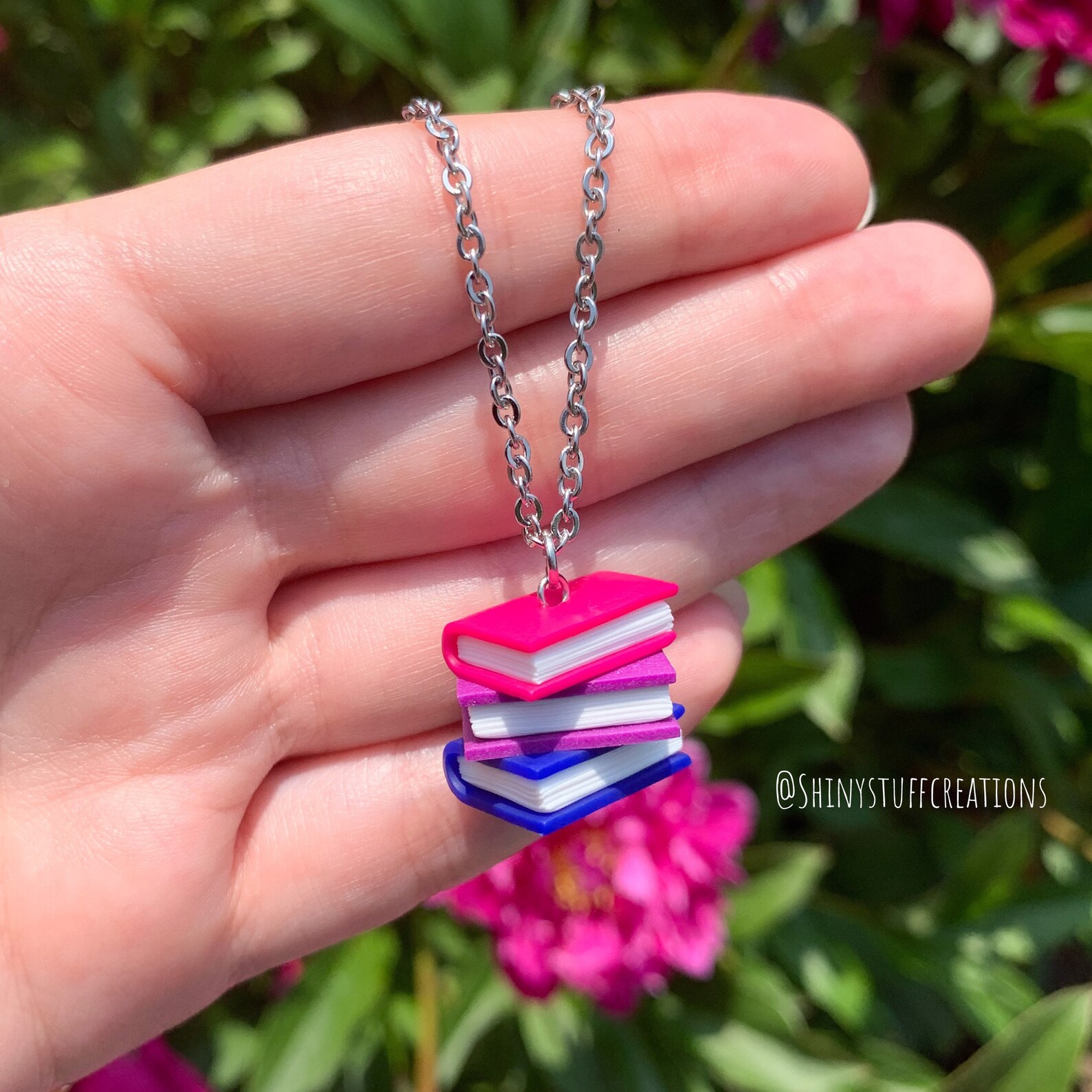 Subtle Bisexual Pride Flag Necklace Stacked Books Bi Books - Etsy