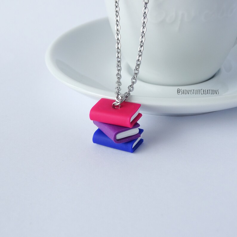 Subtle Bisexual Pride Flag Necklace Stacked Books Bi Books - Etsy