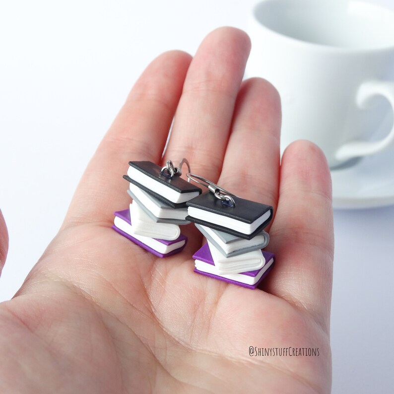 Subtle Asexual Ace Pride Flag Dangle Earrings Stacked Books | Etsy
