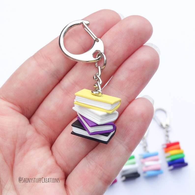 Subtle Non Binary Enby Pride Flag Keychain Stacked Books - Etsy