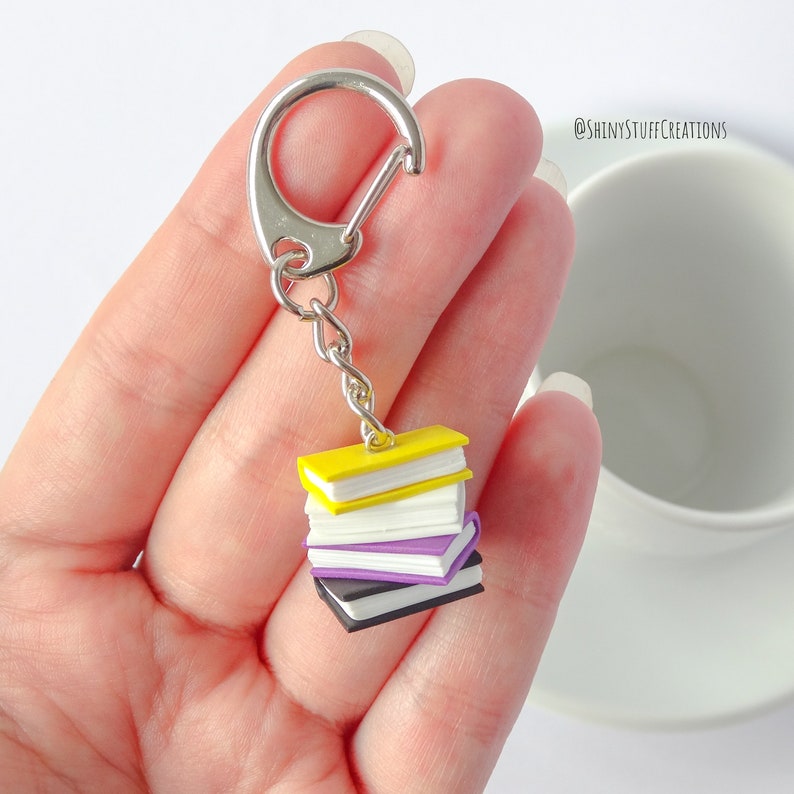Subtle Non Binary Enby Pride Flag Keychain Stacked Books - Etsy