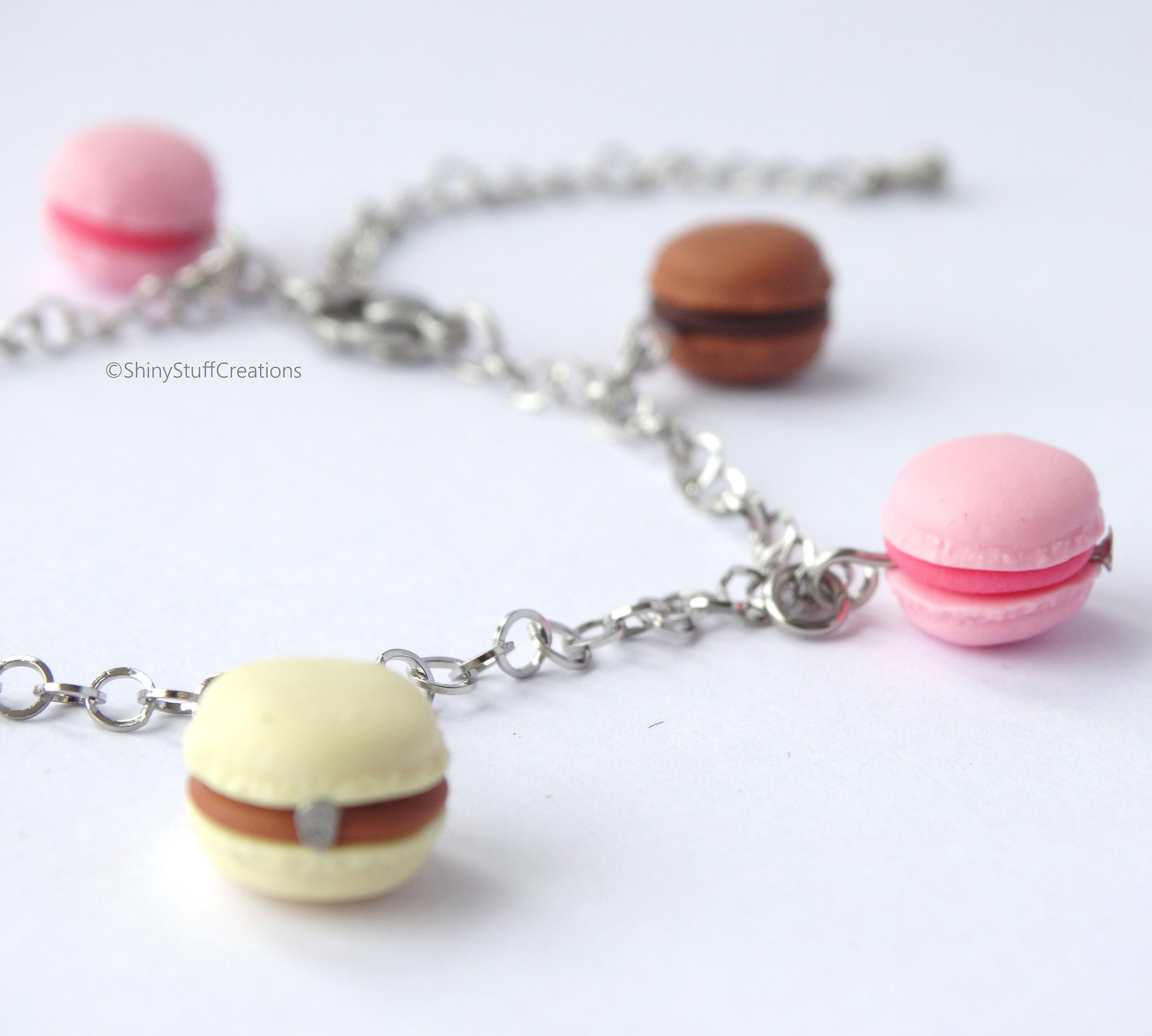Pastel coloured macaron charm bracelet tiny macaron stainless | Etsy
