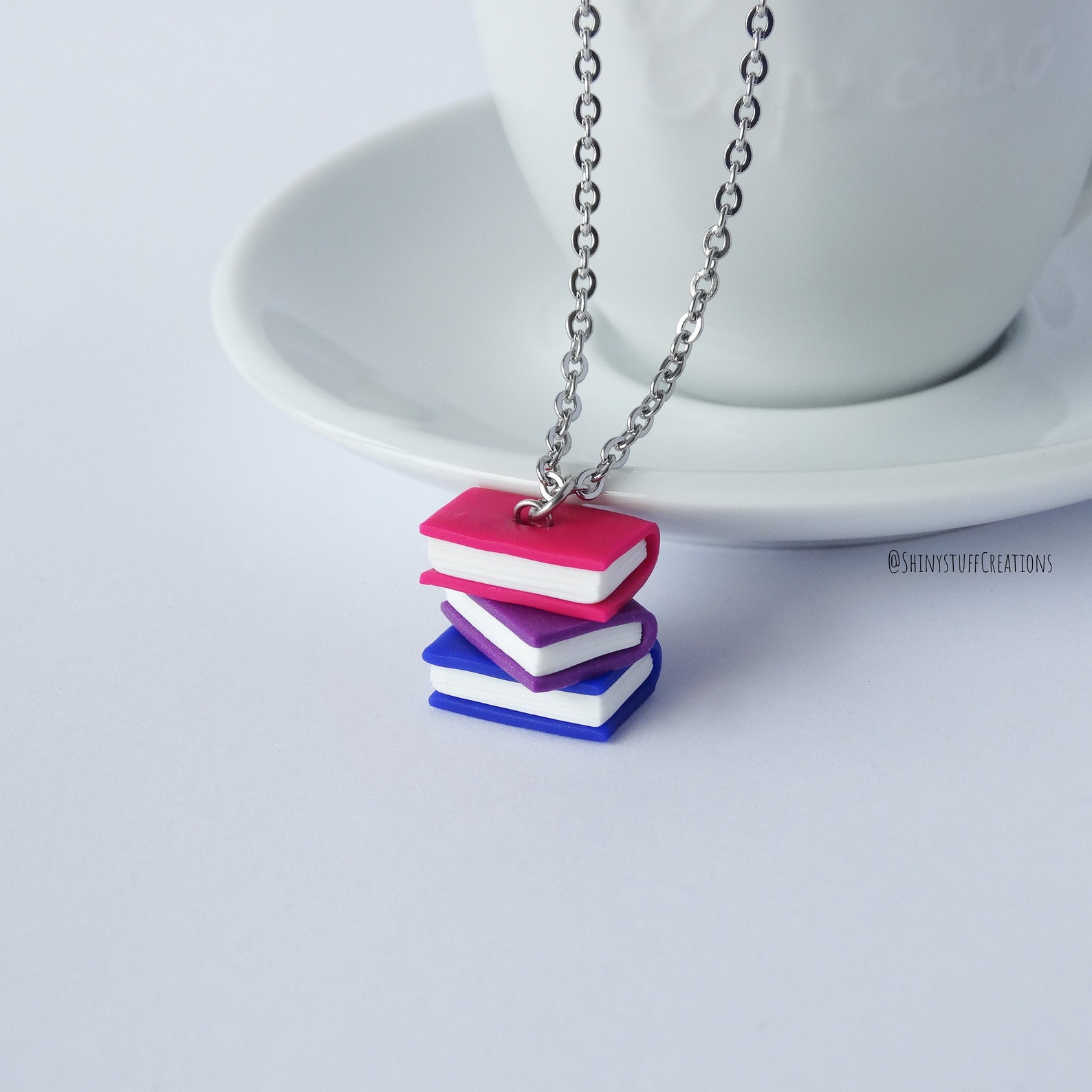 Subtle Bisexual Pride Flag Necklace Stacked Books Bi Books - Etsy