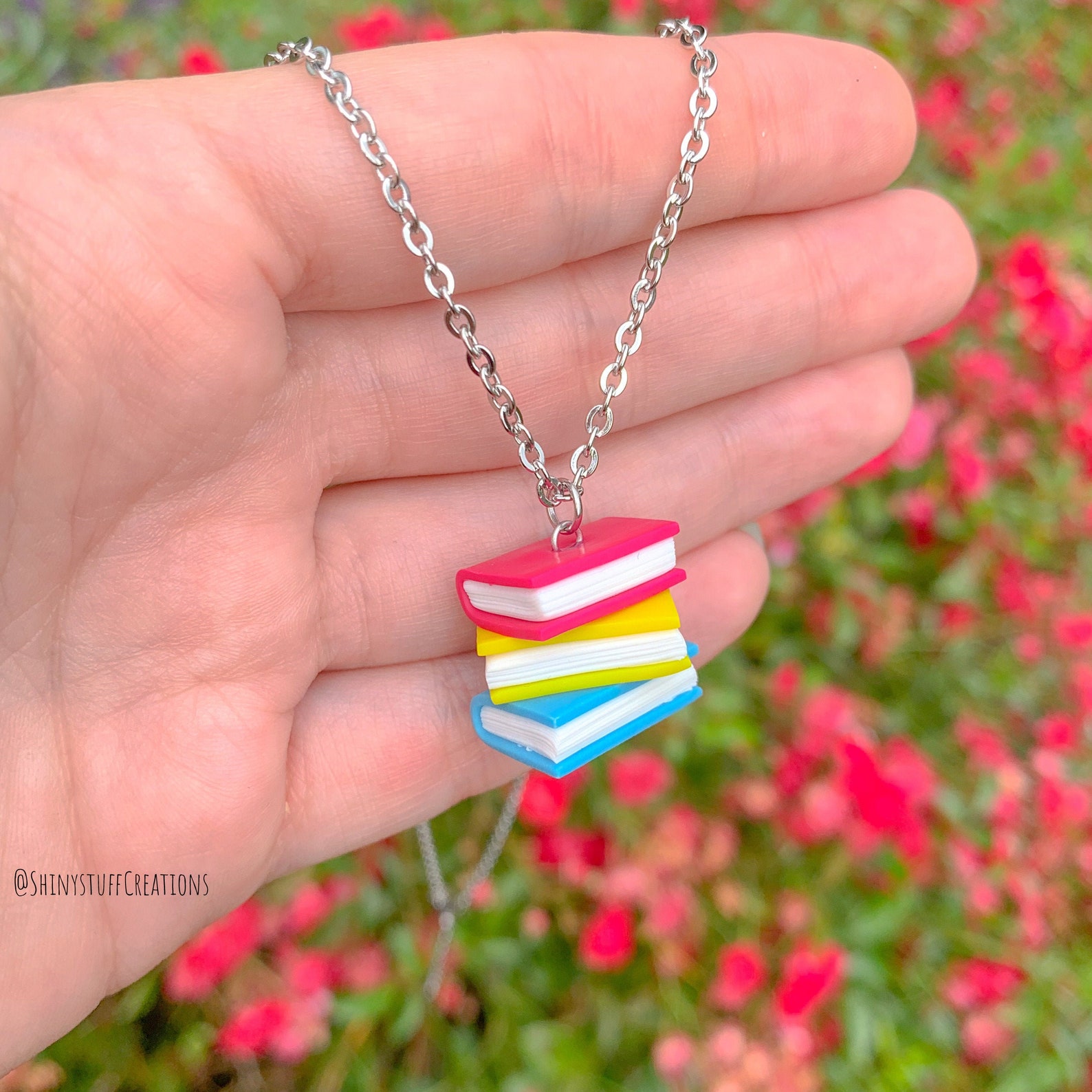 Subtle pansexual pan pride flag necklace stacked books LGBTQ | Etsy