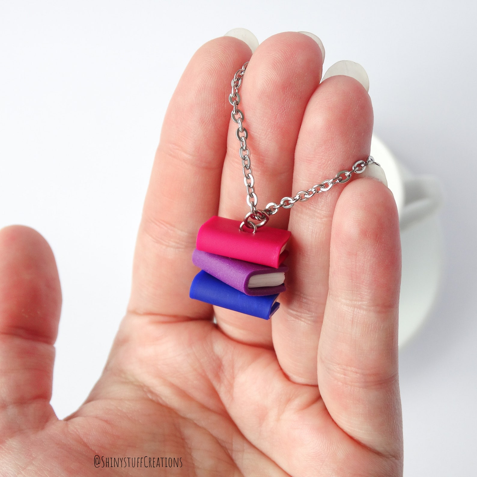 Subtle Bisexual Pride Flag Necklace Stacked Books Bi Books - Etsy