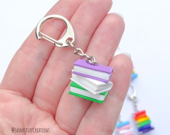 Subtle Demiboy Pride Flag Keychain Stacked Books LGBTQ | Etsy