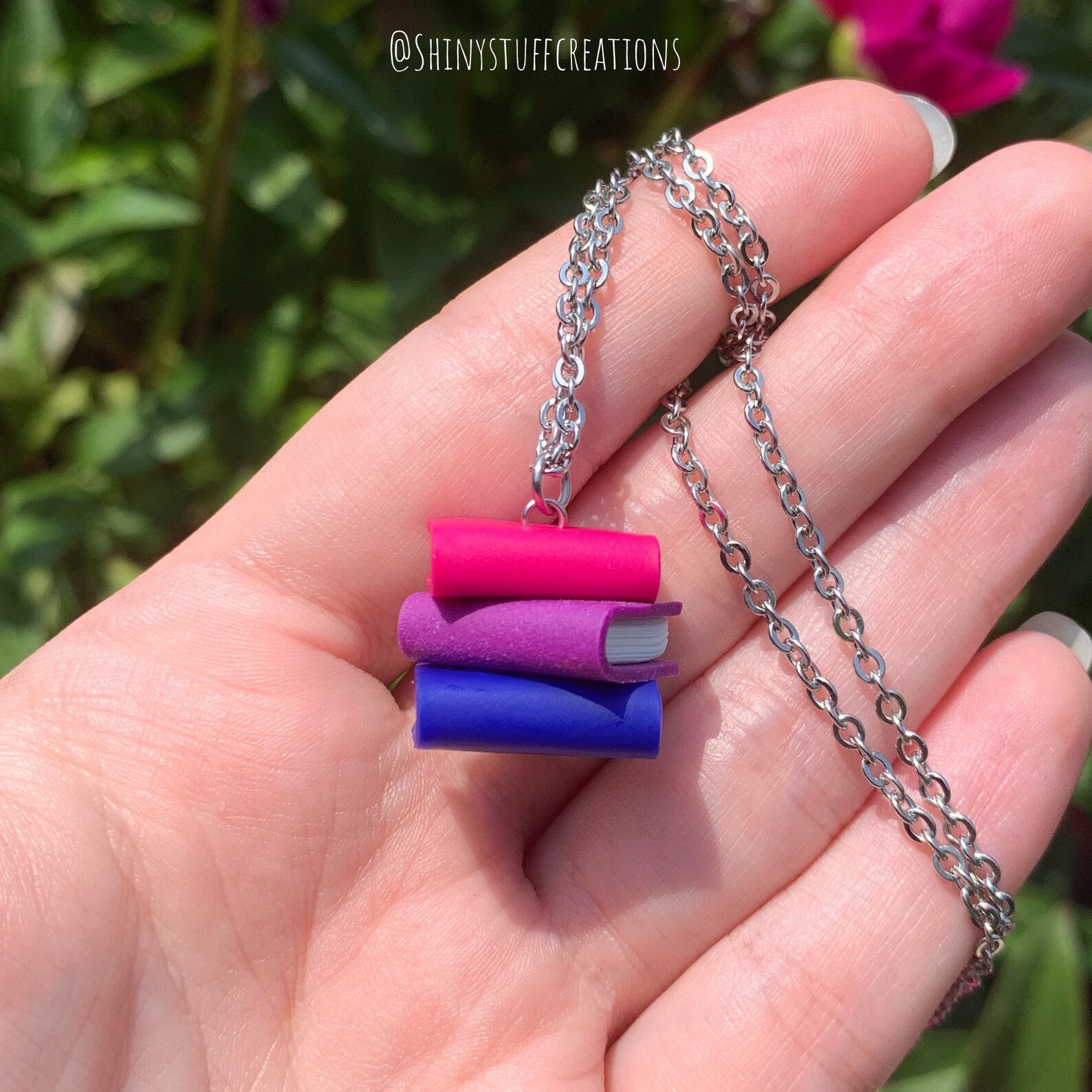 Subtle Bisexual Pride Flag Necklace Stacked Books Bi Books - Etsy