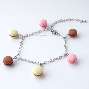 Pastel Coloured Macaron Charm Bracelet Tiny Macaron Stainless Steel Bracelet Adjustable Silver ...