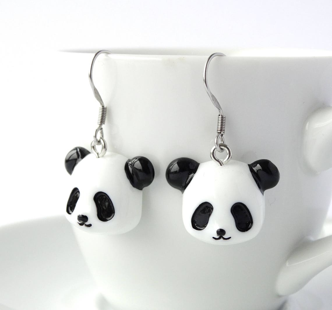 Cute Black and White Panda Dangle Earrings Animal Lover Charms - Etsy