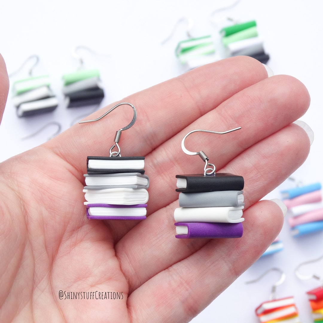 Subtle Asexual Ace Pride Flag Dangle Earrings, Stacked Books Geeky ...