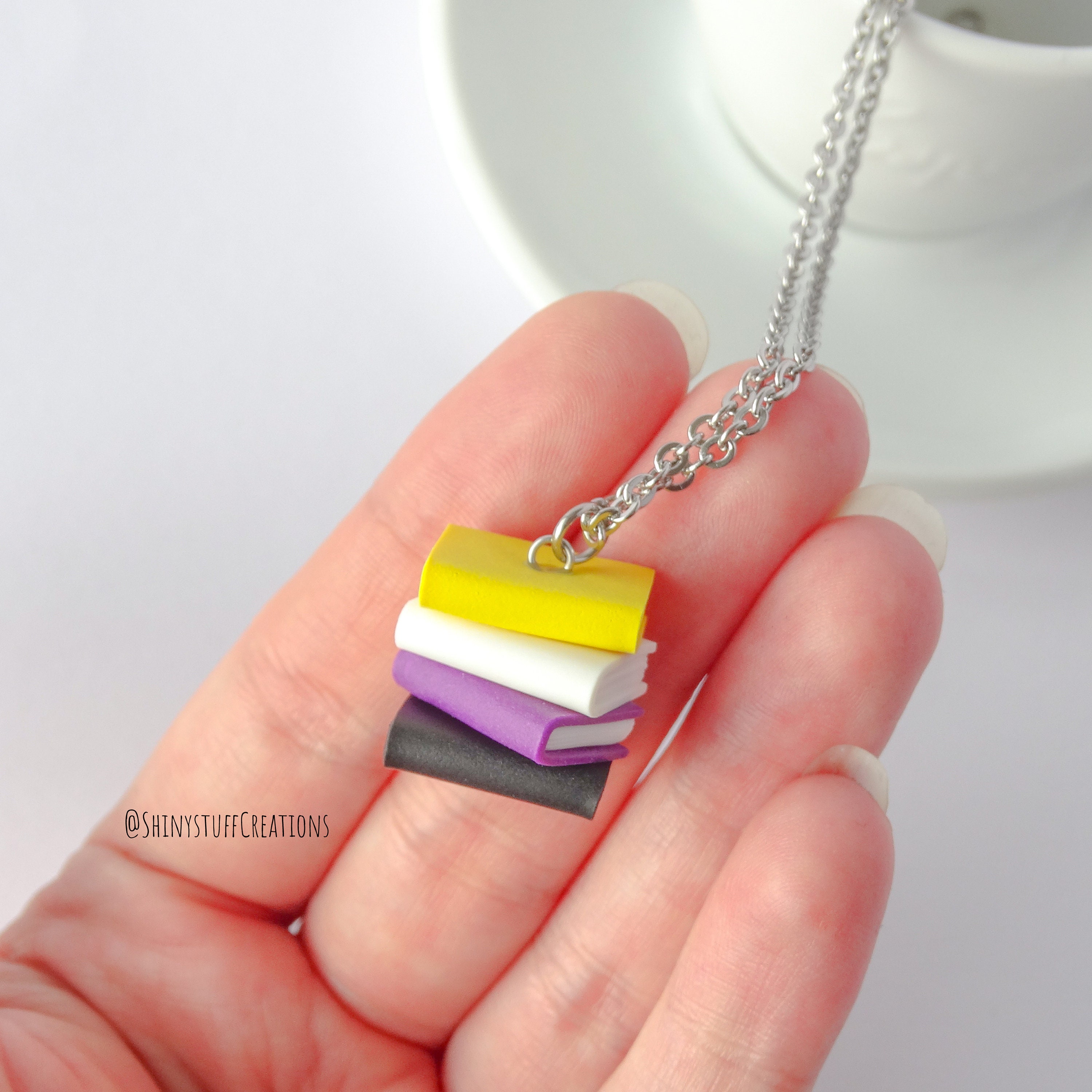 Subtle Non Binary Enby Pride Flag Necklace Stacked Books - Etsy UK