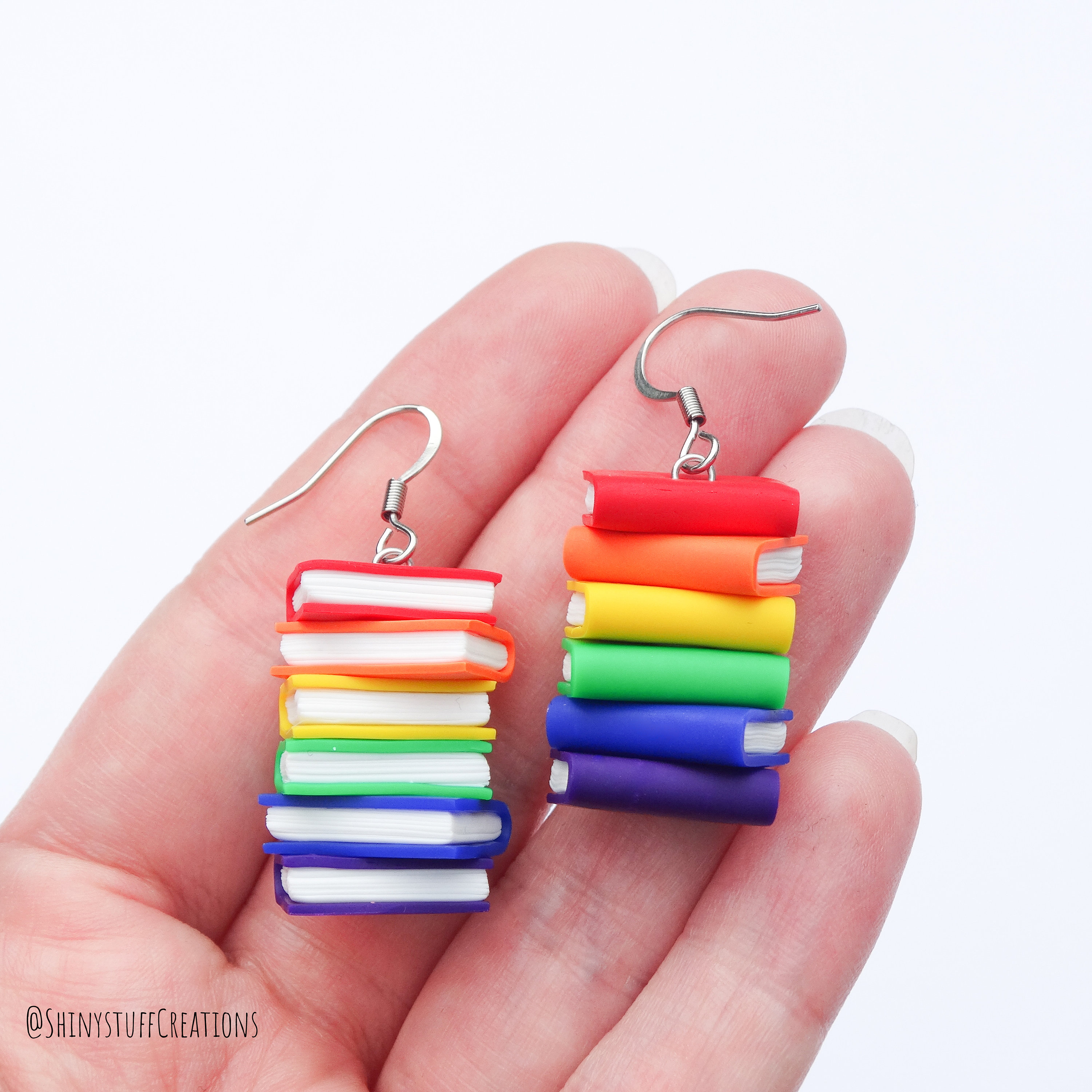 Subtle Rainbow Gay Pride Flag Dangle Earrings Stacked Books Etsy