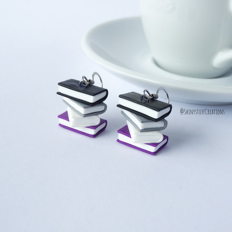 Subtle Asexual Ace Pride Flag Dangle Earrings Stacked Books | Etsy