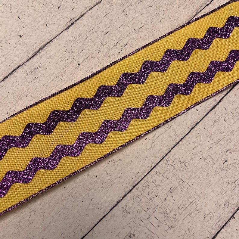 2.5 Yellow W/purple Glitter Ric Rac Ribbon 10 Yard Spool - Etsy