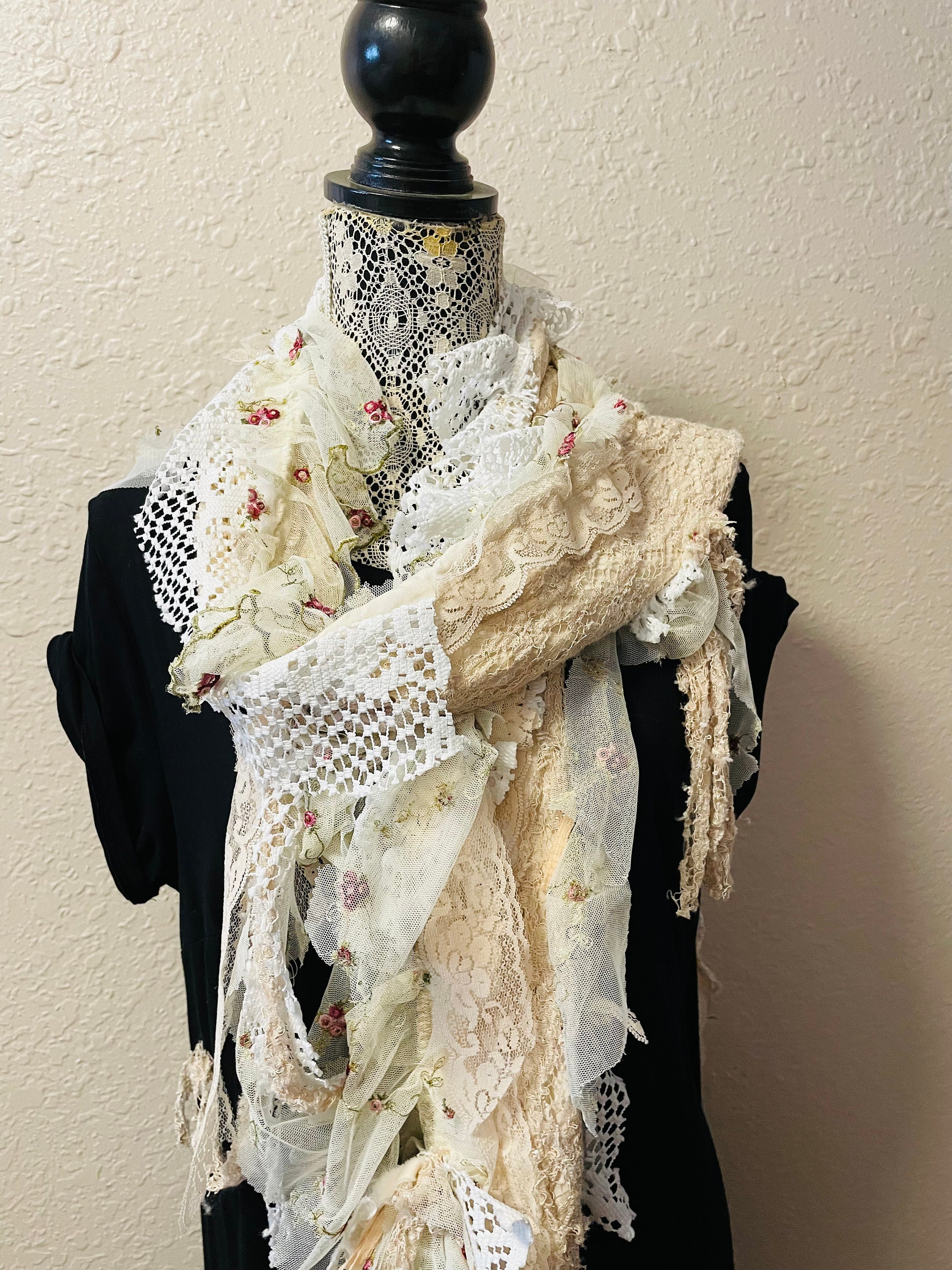 Handmade Shabby Boho Neck Wrap 88” Long Lagenlook Vintage Upcycled ...