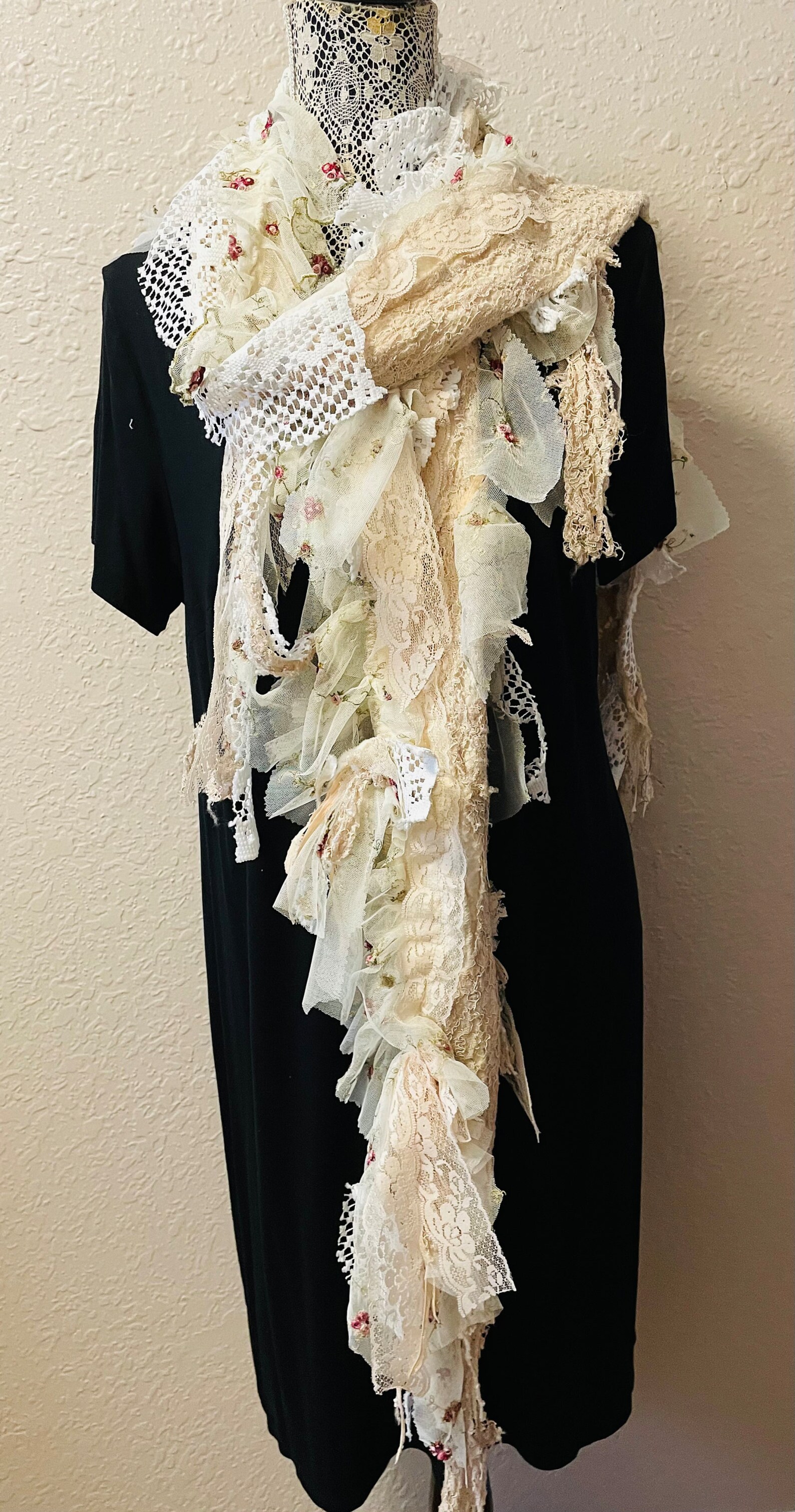 Handmade Shabby Boho Neck Wrap 88” Long Lagenlook Vintage Upcycled ...