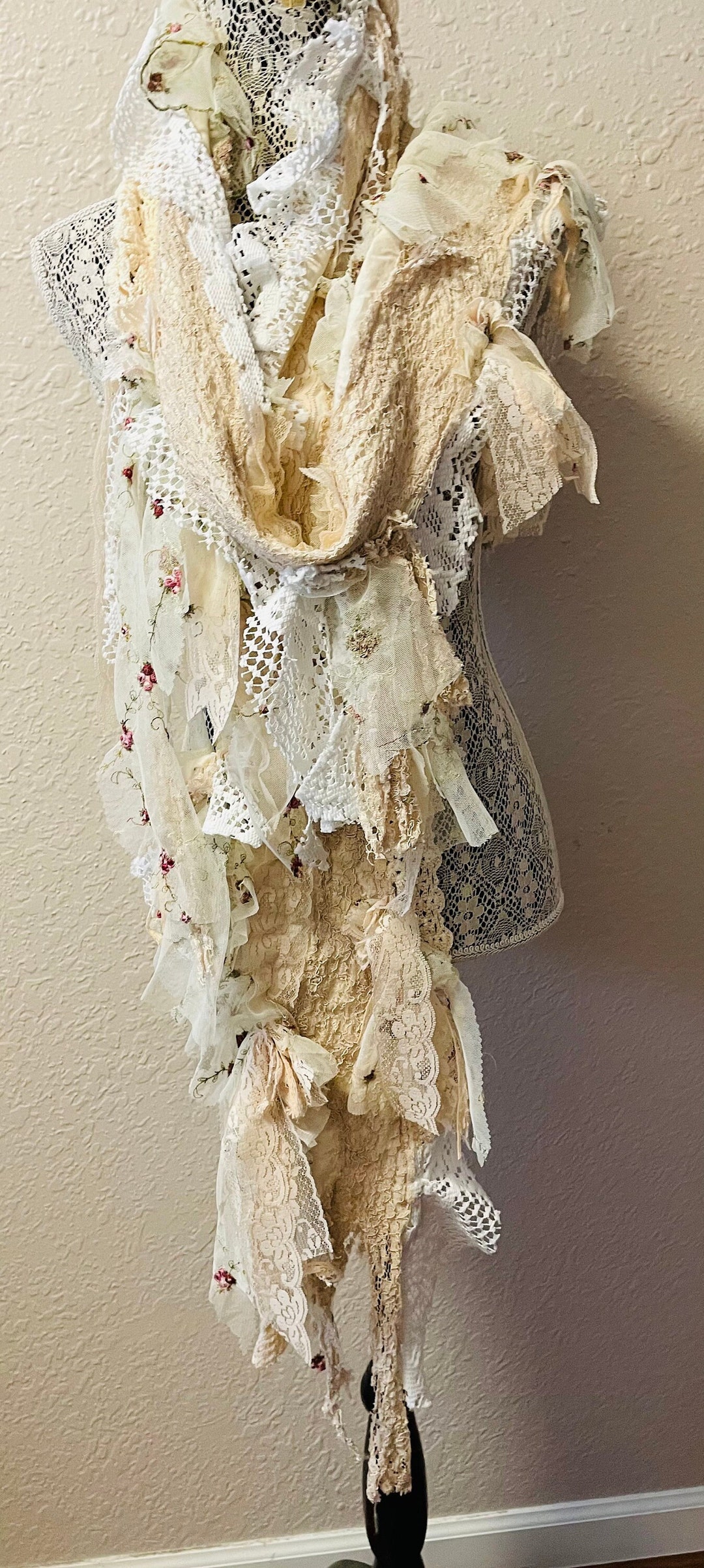 Handmade Shabby Boho Neck Wrap 88” Long Lagenlook Vintage Upcycled ...