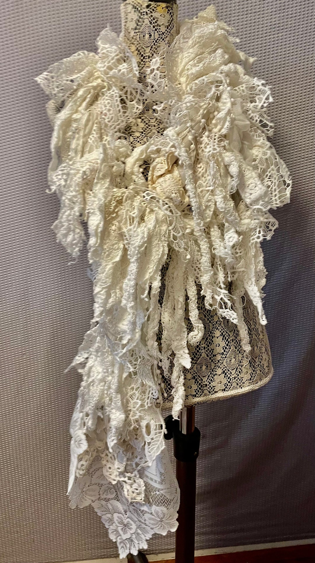 Handmade White Vintage Lace Upcycled Statement Upcycled Scarf 92 Unique ...