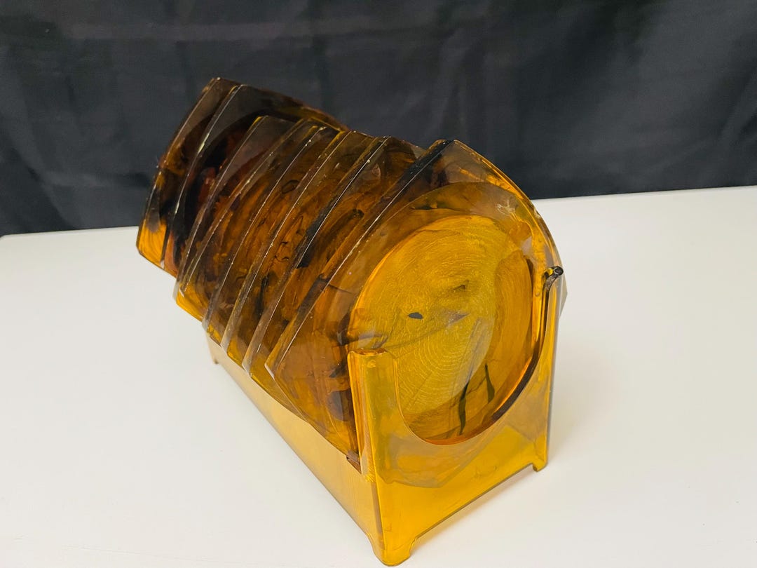 Vintage Mid Century Lucite Tortoise Shell Coasters & Rack 8 Piece, Very ...
