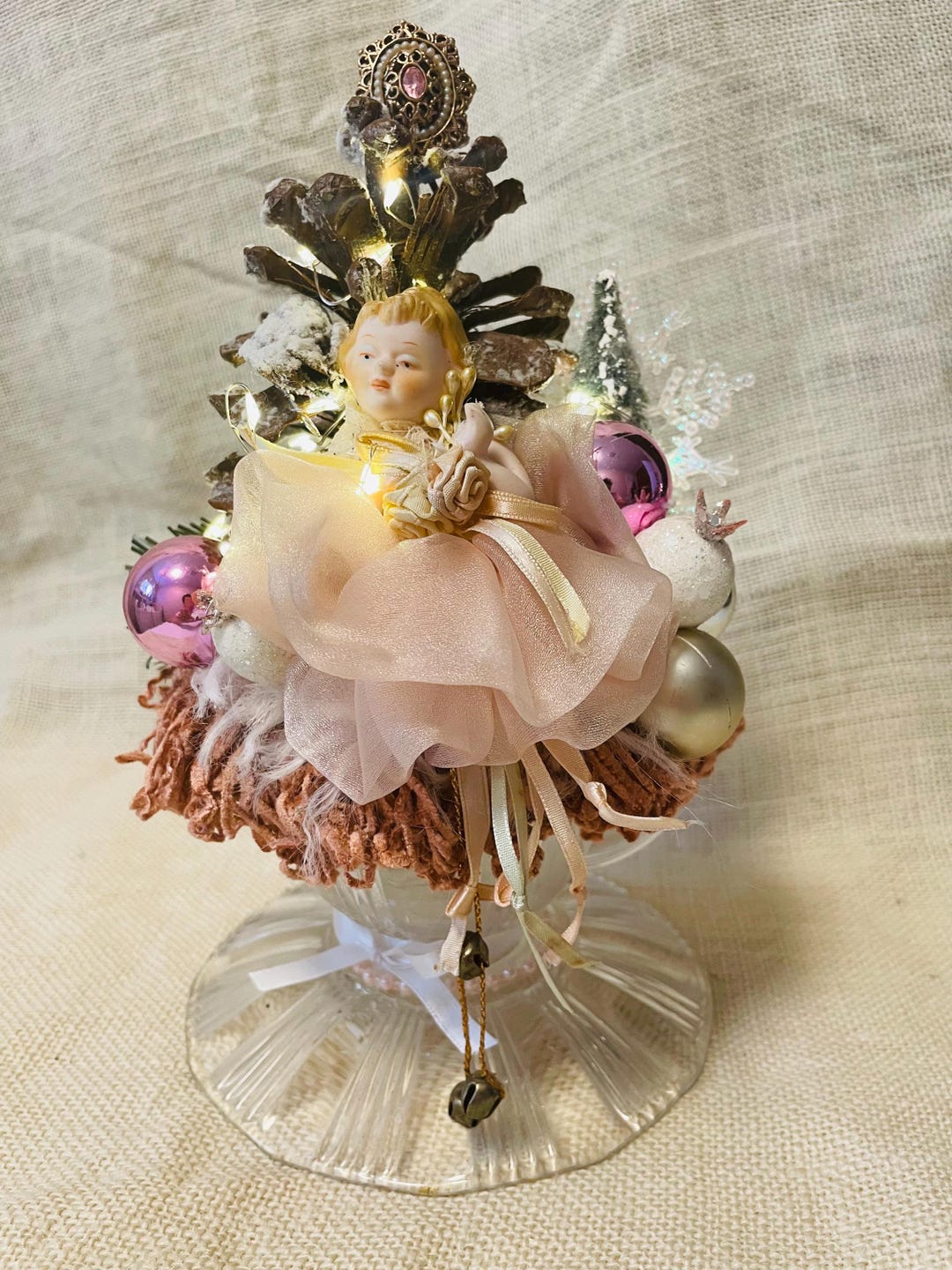 Vintage Pink Shabby Chic Pixie Assemblage on Teacup & Saucer Handmade ...