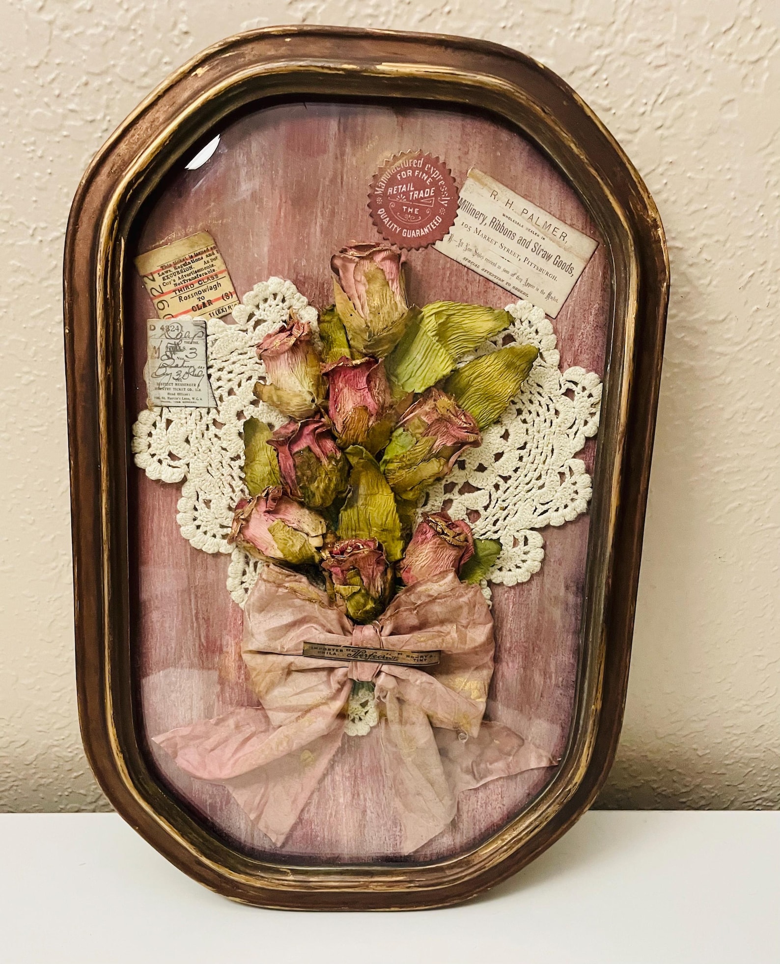 Upcycled Antique Curb Glass Antique Frame Faux Rose Bouquet Handmade - Etsy