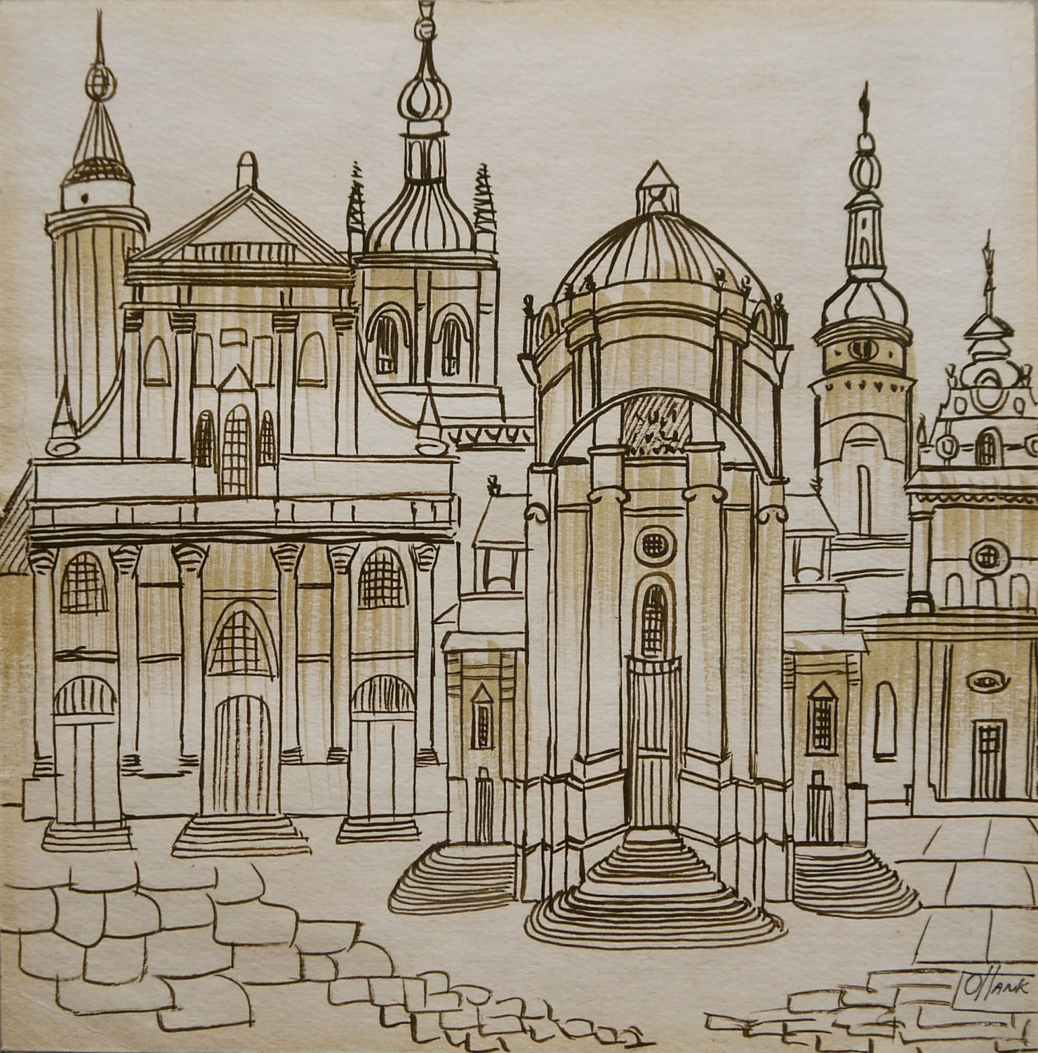 Cathedral Drawing.city Line Drawing. Europe in Drawing.original ...