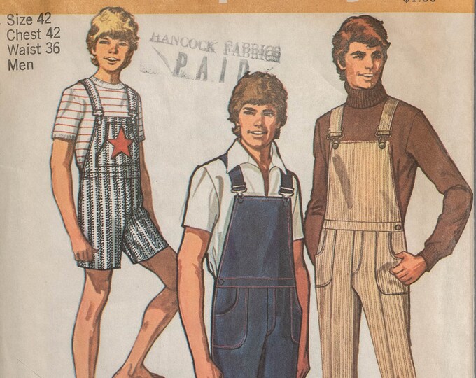S9431 | Sz 42 | Simplicity 9431 70s Men's Sewing Pattern 1971 1970s Bib ...