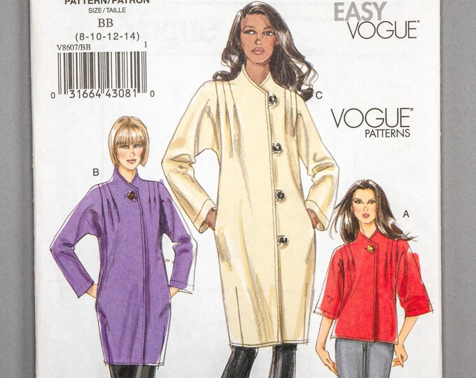 V8607 | 8-14 | Very Easy Vogue Lined Cocoon Coat or Jacket Sewing ...